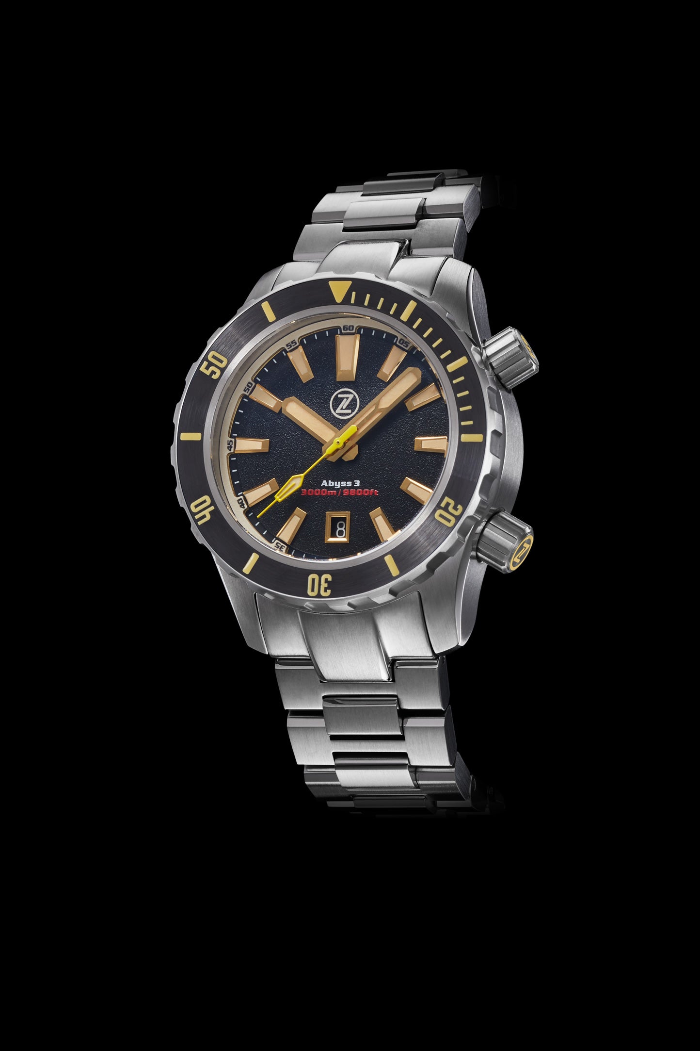 Abyss 3 3000m Steel Black Sand – Zelos Watches